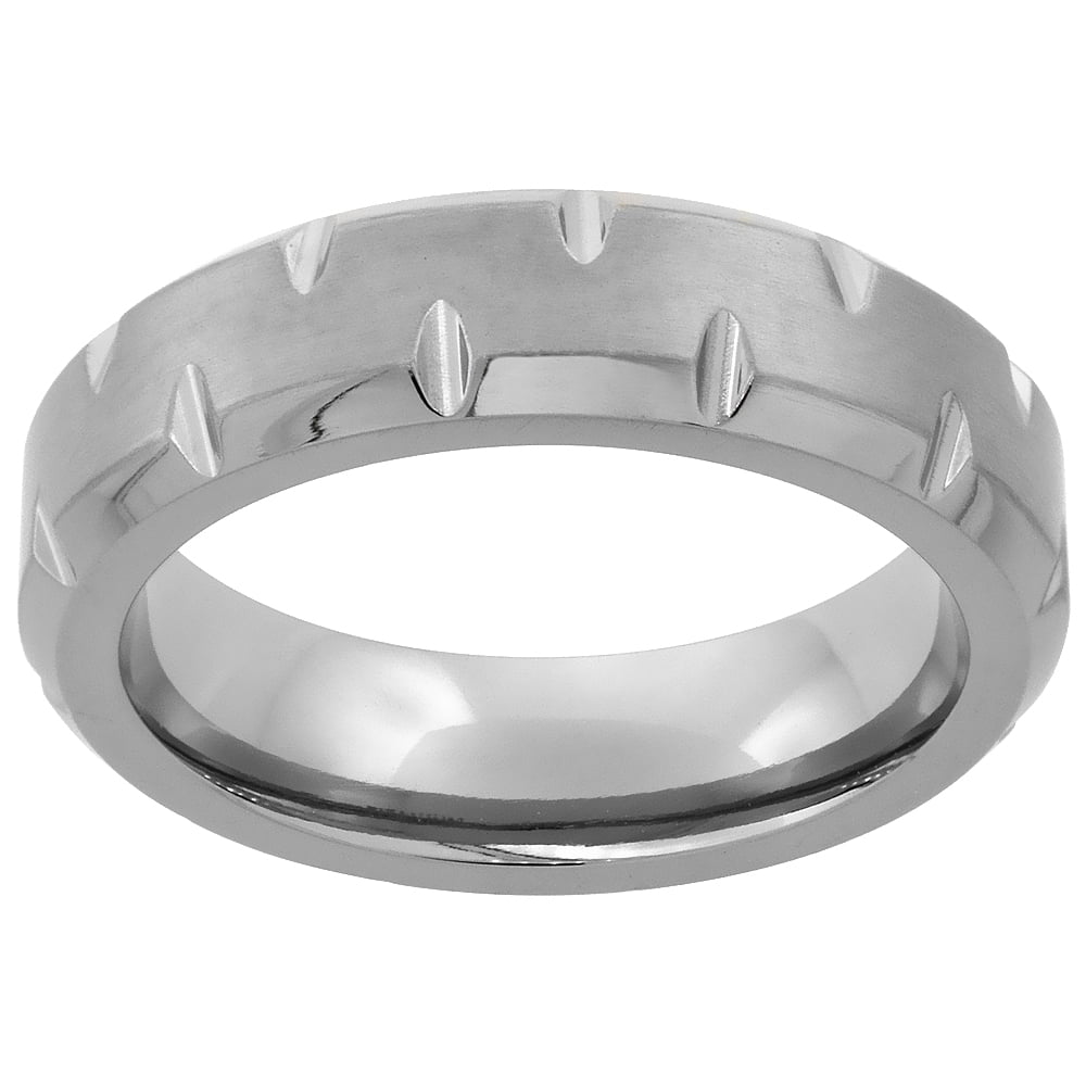 Titanium Notched Beveled Edges Brushed Finish Wedding Band Ring 6mm ...