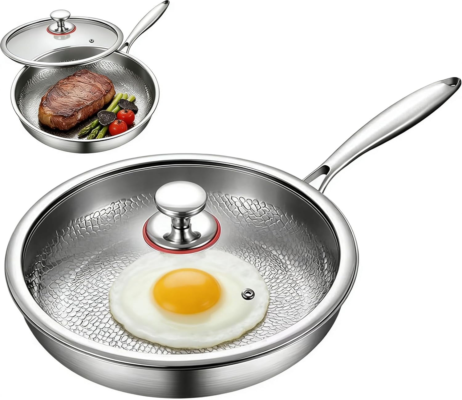 Titanium Pan, 2026 Upgraded 100% Non-toxic Titanium Frying Pan with Lid ...