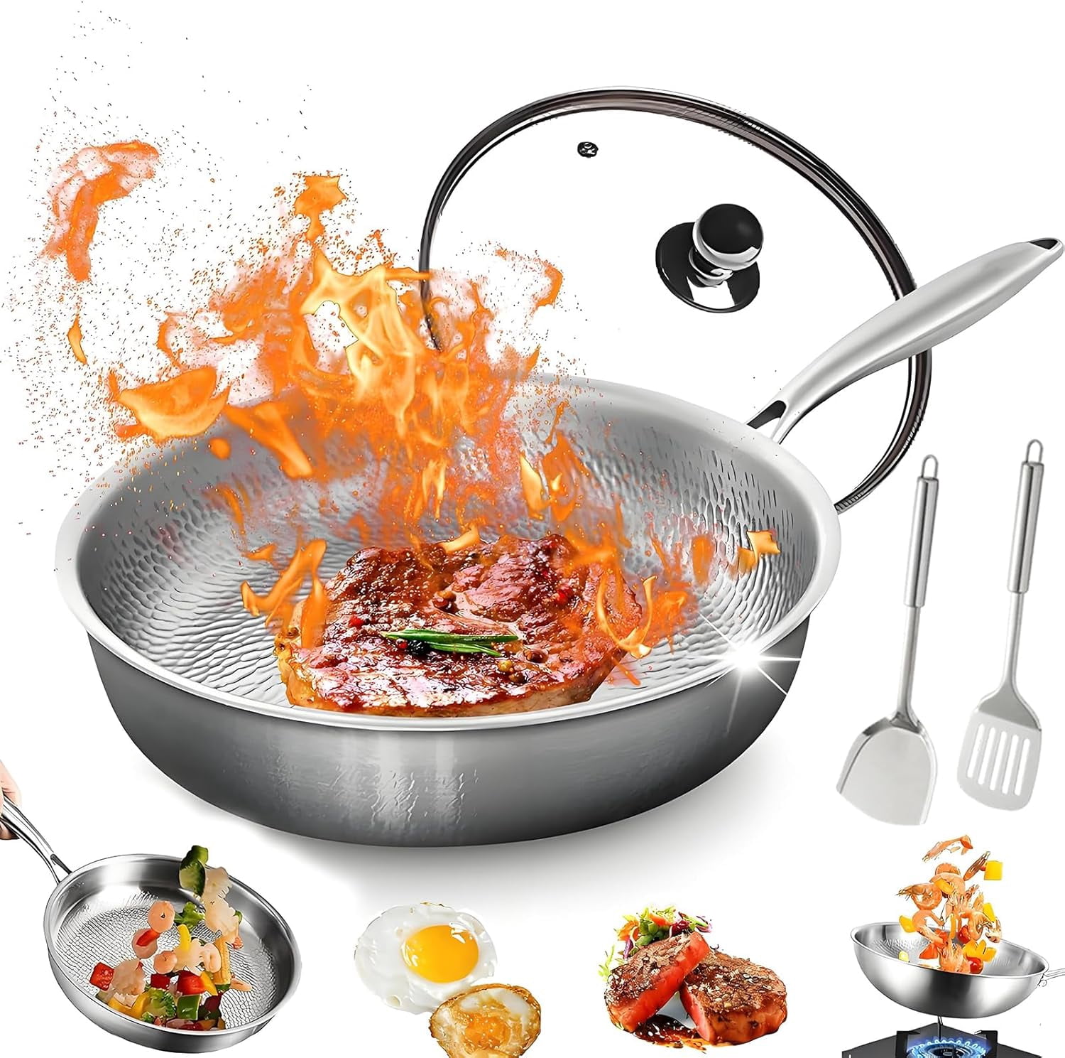 Titanium Pan, Hammered Skillet with Lid, 2026 New Titanium Frying Pan ...
