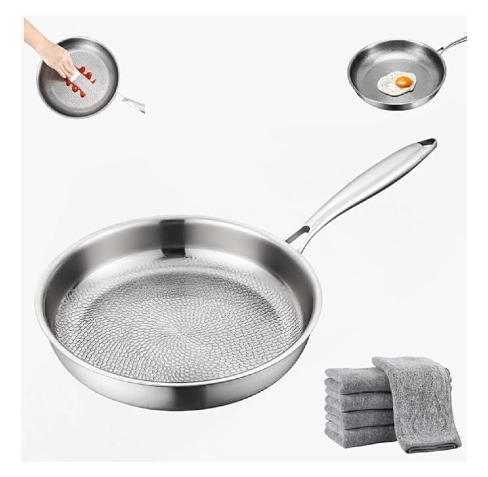 Titanium Pan, Titanium Hammered Frying Pan with Lid, Upgraded Non-stick ...