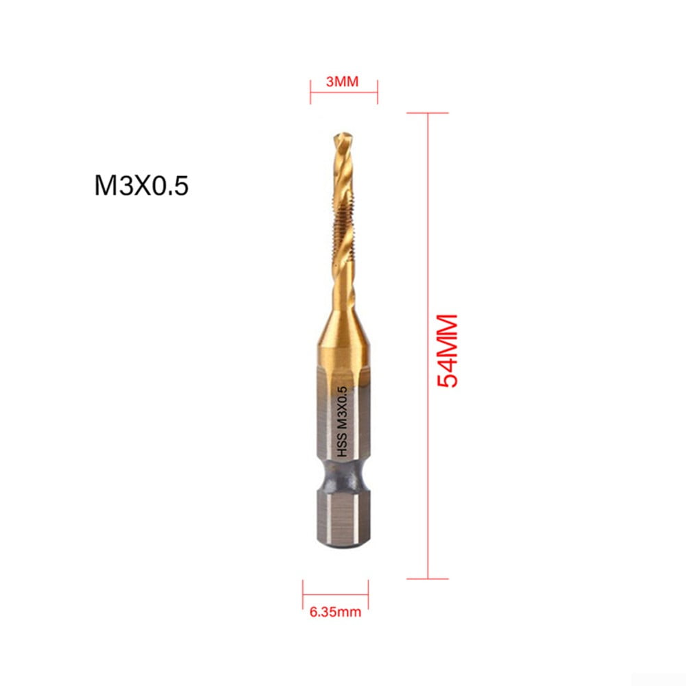 Titanium Plated Tap Drill Bit Hex Shank Threaded Machine Compound Tap ...