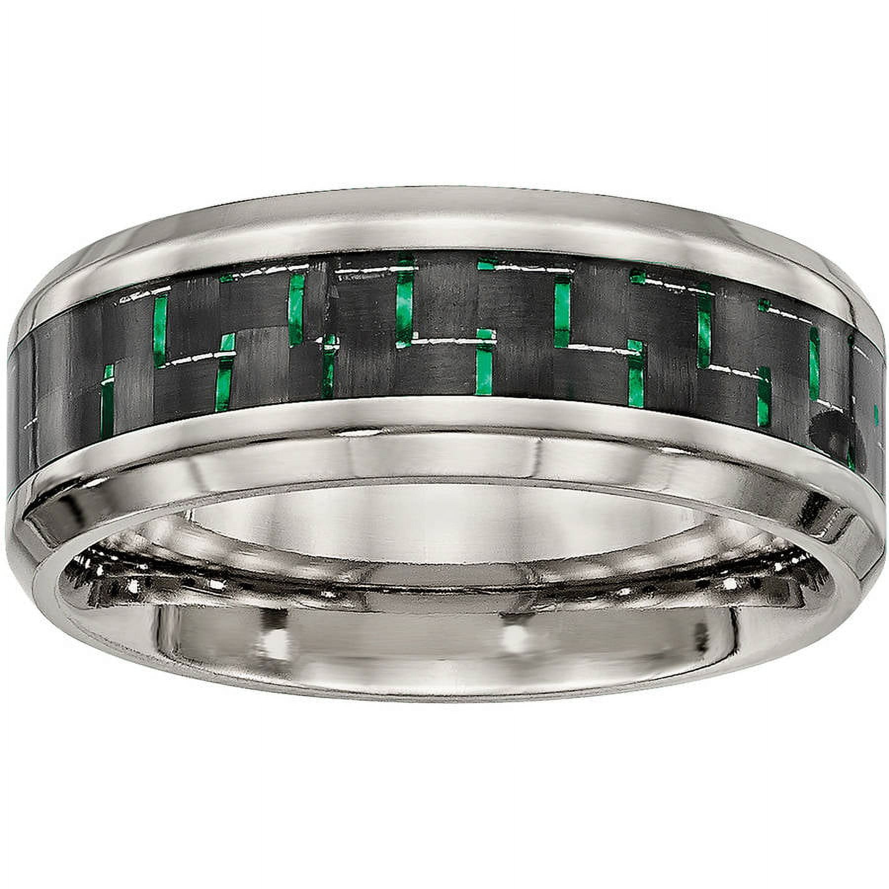 Titanium Polished Black/Green Carbon Fiber Inlay Ring - Walmart.com