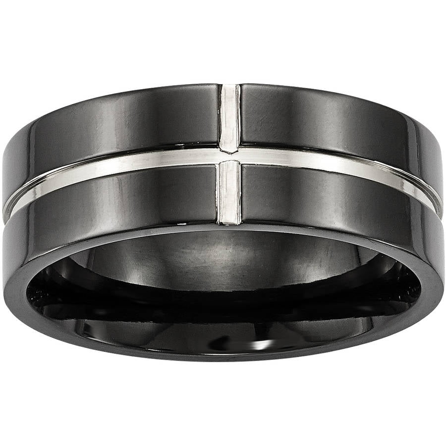 Titanium Polished Black IP Grooved Comfort Back Ring - Walmart.com