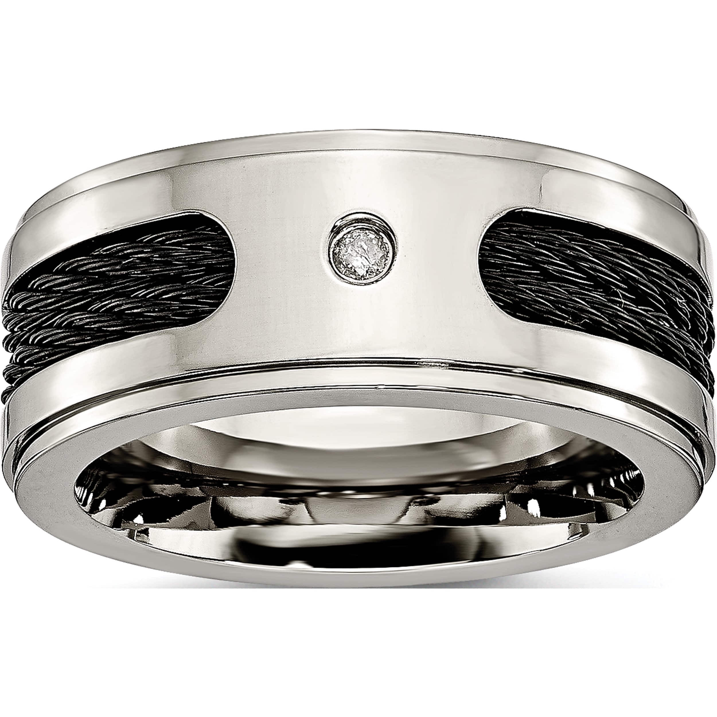 Titanium Polished Black Ip-Plated Cables 1/20Ct Diamond 10mm Band (Size ...