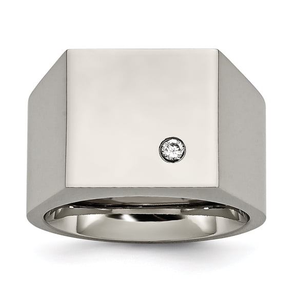 Titanium Polished CZ Signet Ring - Walmart.com