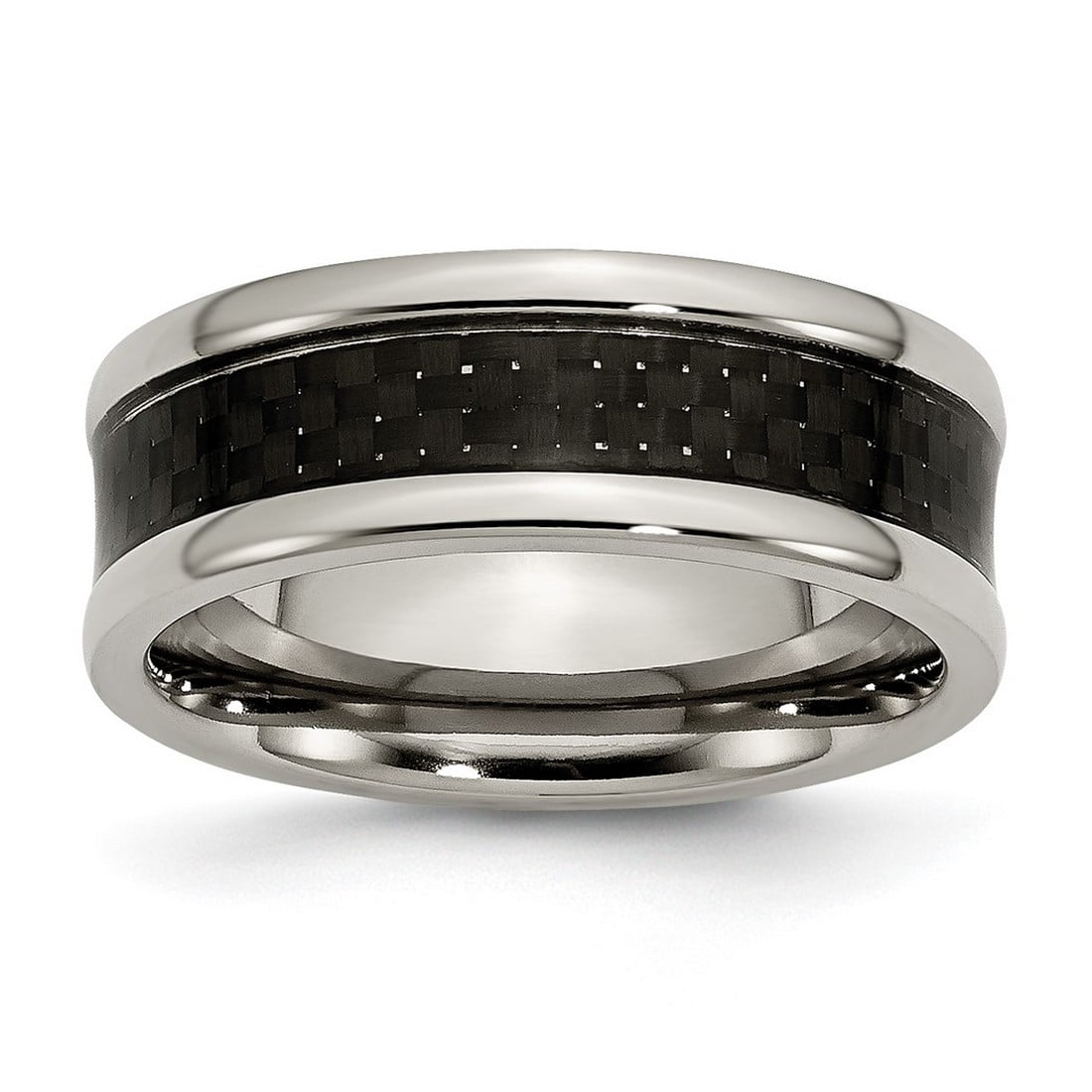 Titanium Polished Carbon Fiber 8mm Band Ring Size 10 - Jewelry Gift for ...