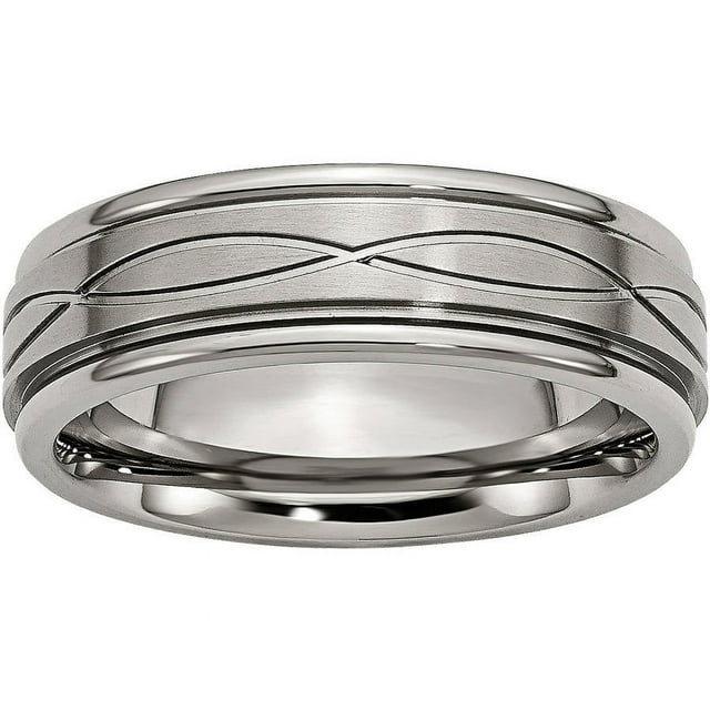 Titanium Polished Criss-cross Design Brushed Center Ridged Edge Band ...