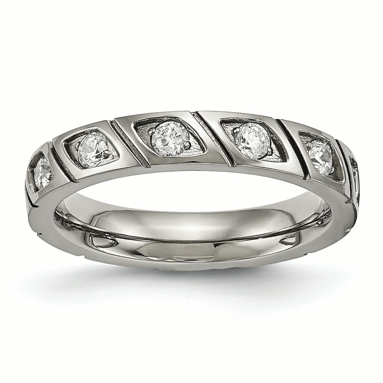 Titanium Polished Grooved CZ Ring - Walmart.com
