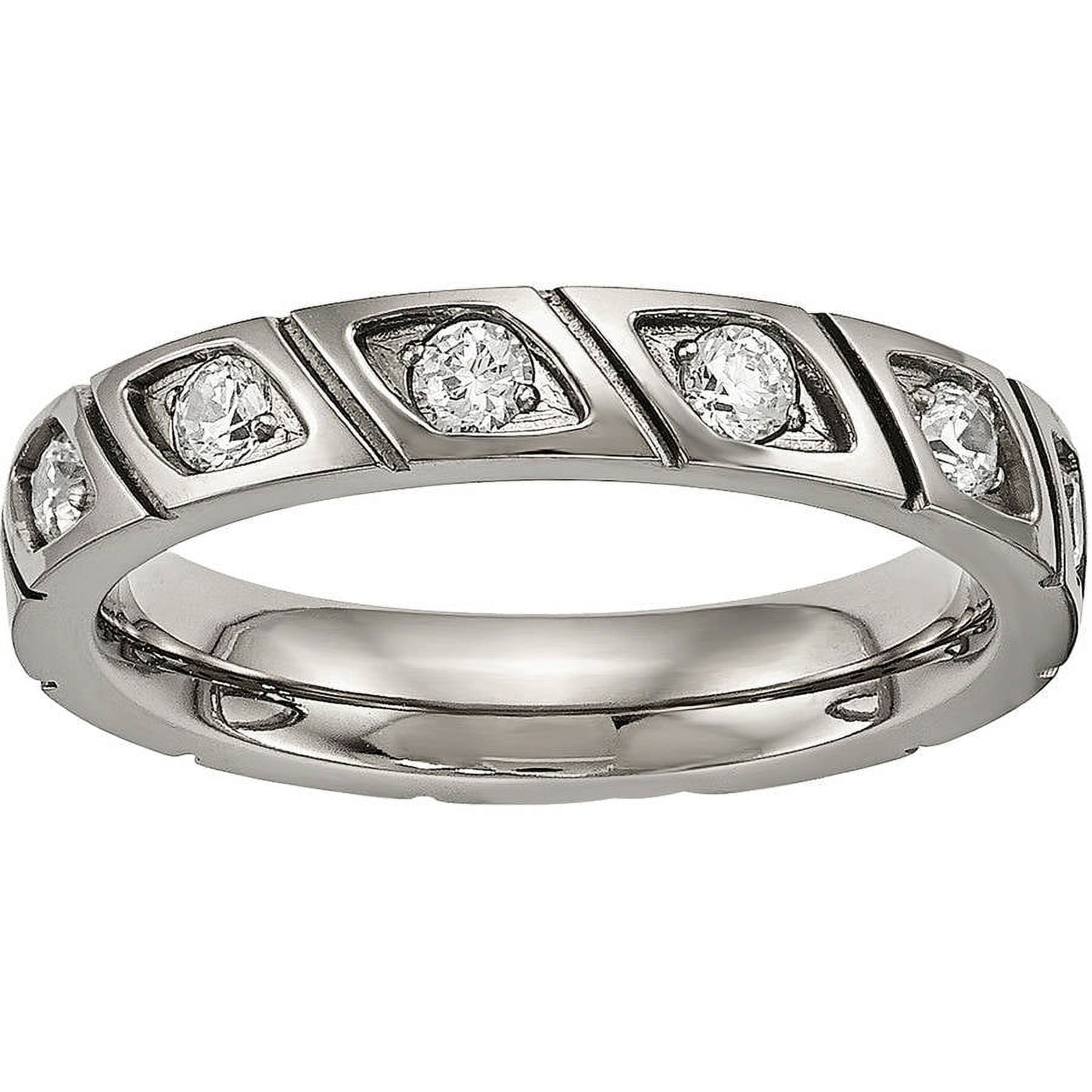 Titanium Polished Grooved CZ Ring - Walmart.com