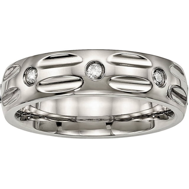 Titanium Polished Grooved CZ Ring - Walmart Business Supplies