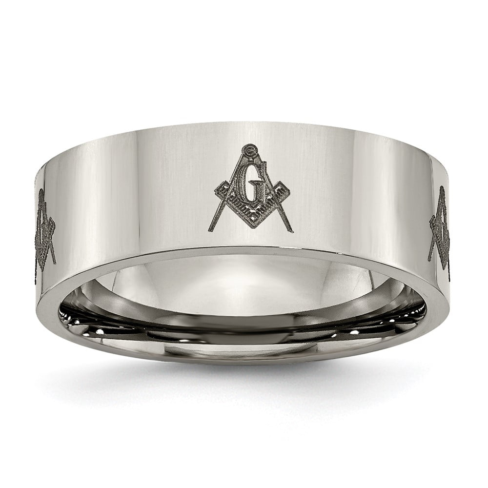 Titanium Polished Masonic Laser Design 8mm Flat Band - Walmart.com
