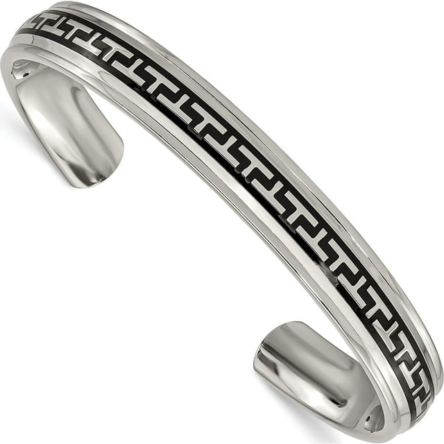 Titanium Polished With Black Rubber Design Cuff Bangle (7.5 X 10) Made ...