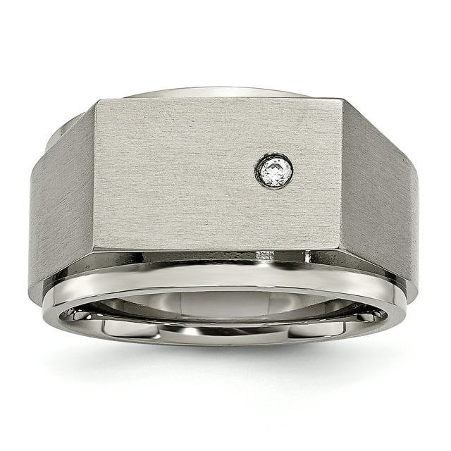 Titanium Polished and Brushed CZ Signet Ring - Walmart.com