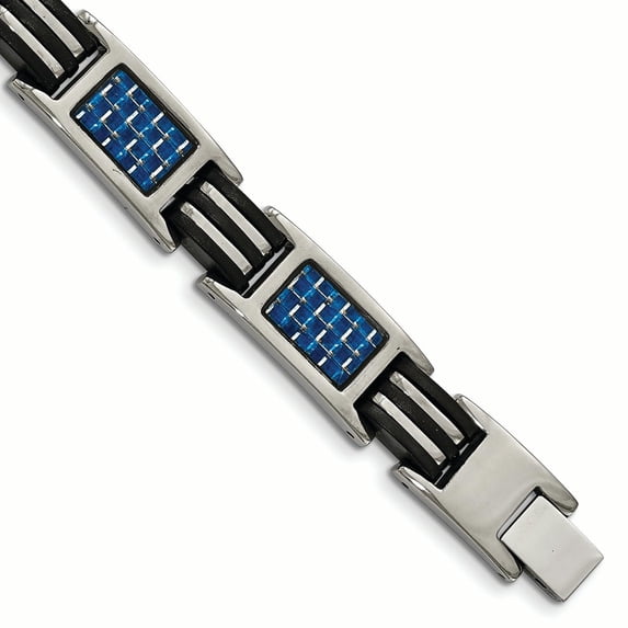Titanium Polished w/ Blue Carbon Fiber Inlay & Rubber Bracelet ...