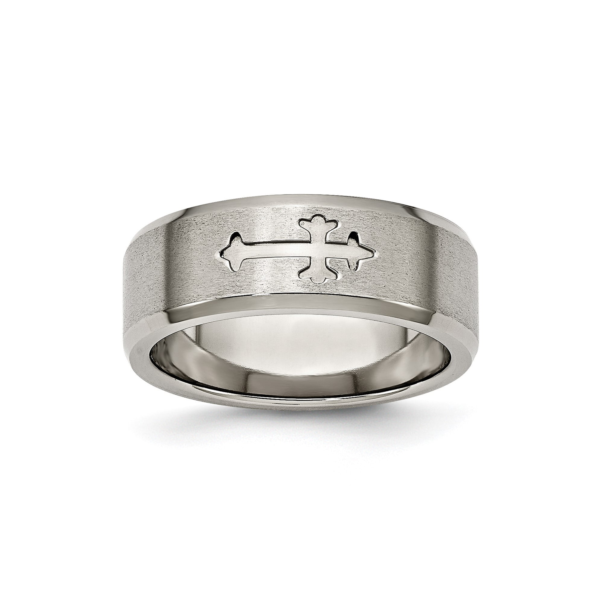 Titanium Ring for Men with Cross Pattee Symbol, Brushed and Polished ...