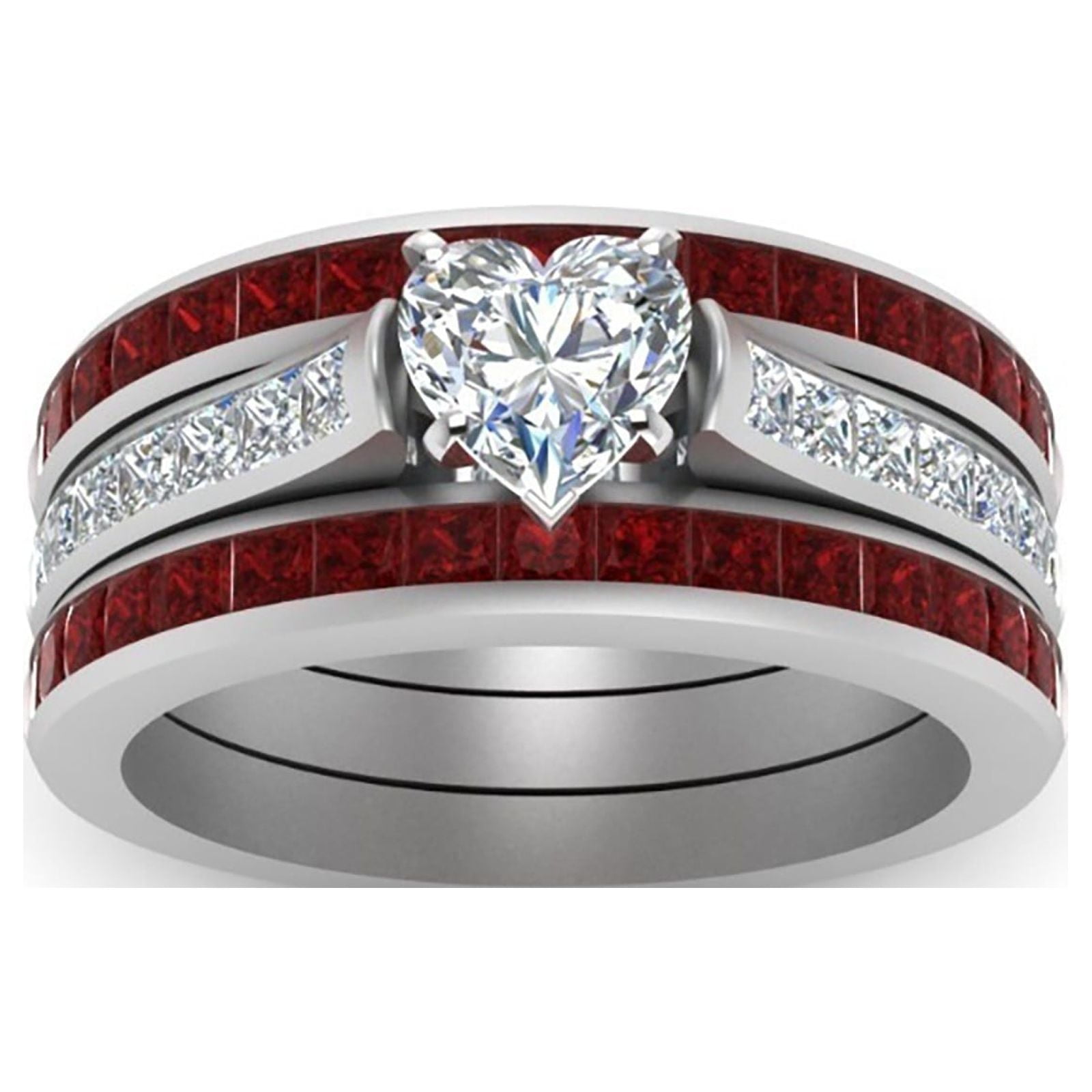 Titanium Rings Set Heart Grain Design Three Layer Wood and Steel Couple ...