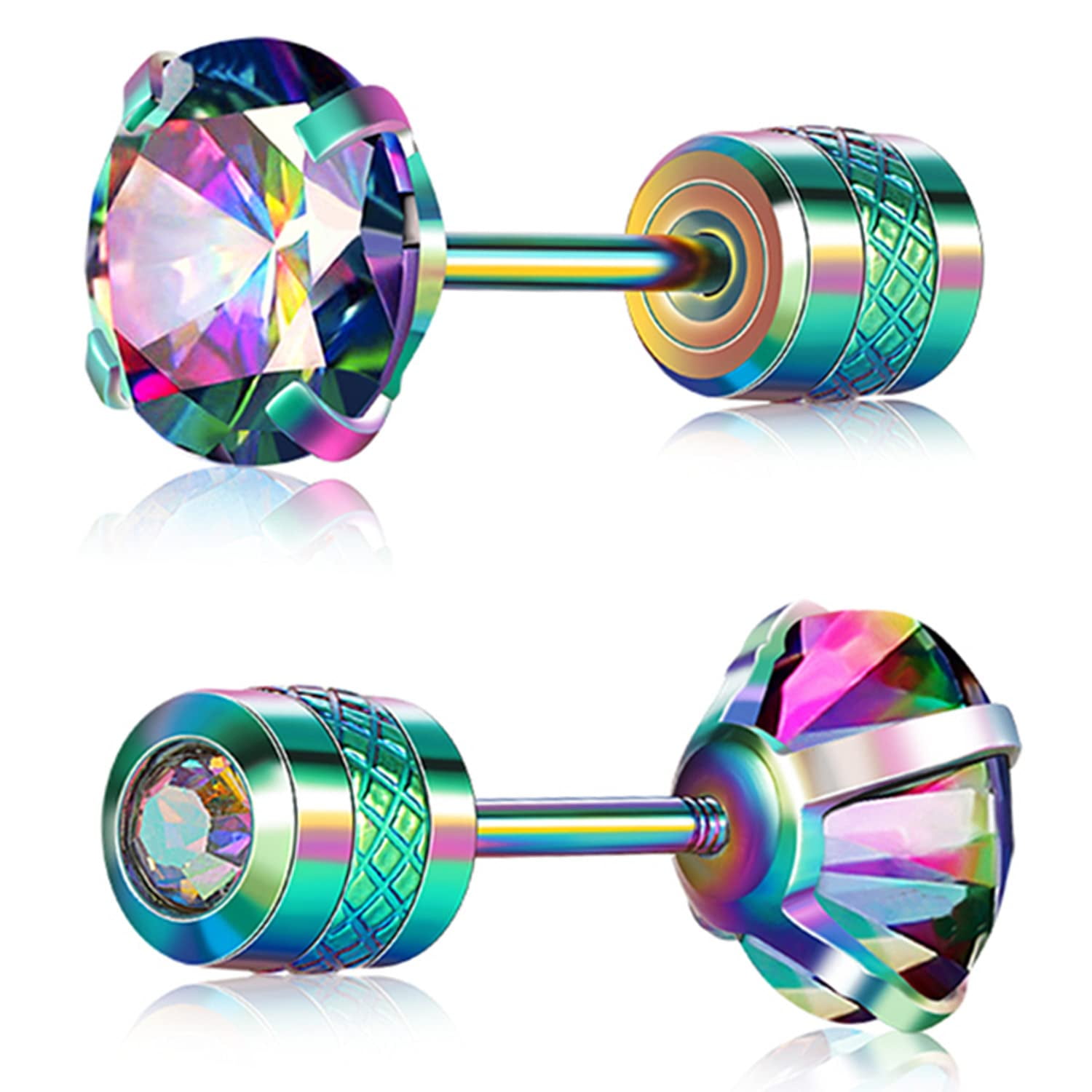 Titanium Screw Back Earrings Colorful Surgical Stainless Steel Rainbow ...