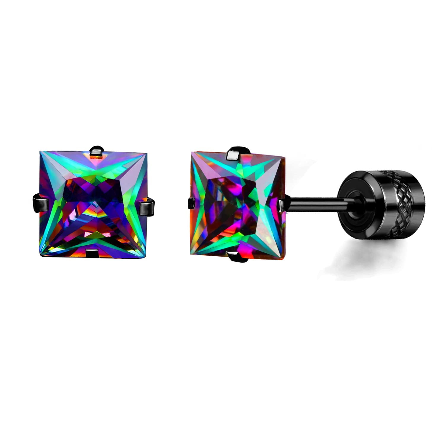 Titanium Screw Back Earrings Black Surgical Stainless Steel Rainbow ...