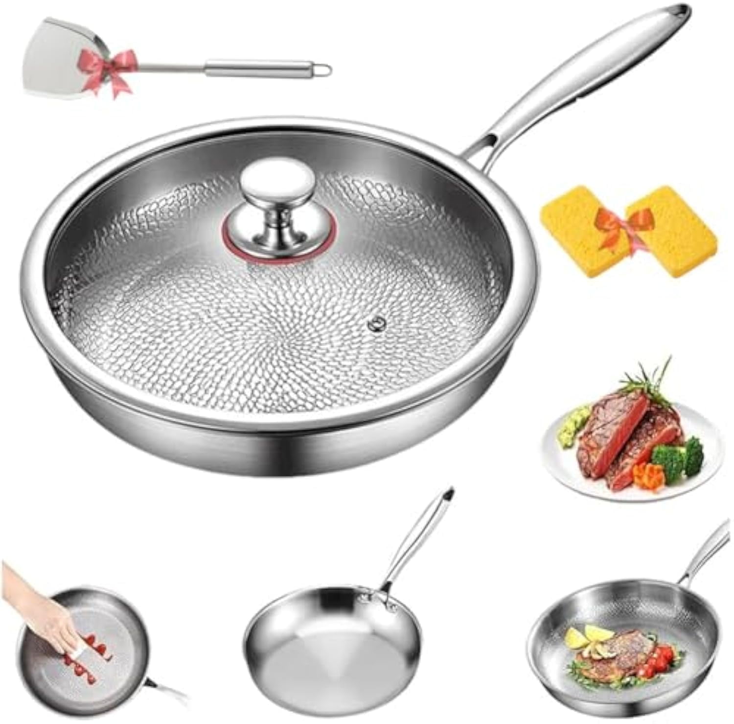 Titanium Skillet Pans with Lid, Ultra-Durable Pure Titanium Pan ...
