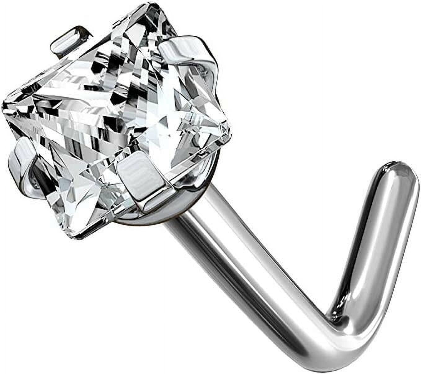 Titanium Square CZ L Bend Nose Ring - Walmart.com