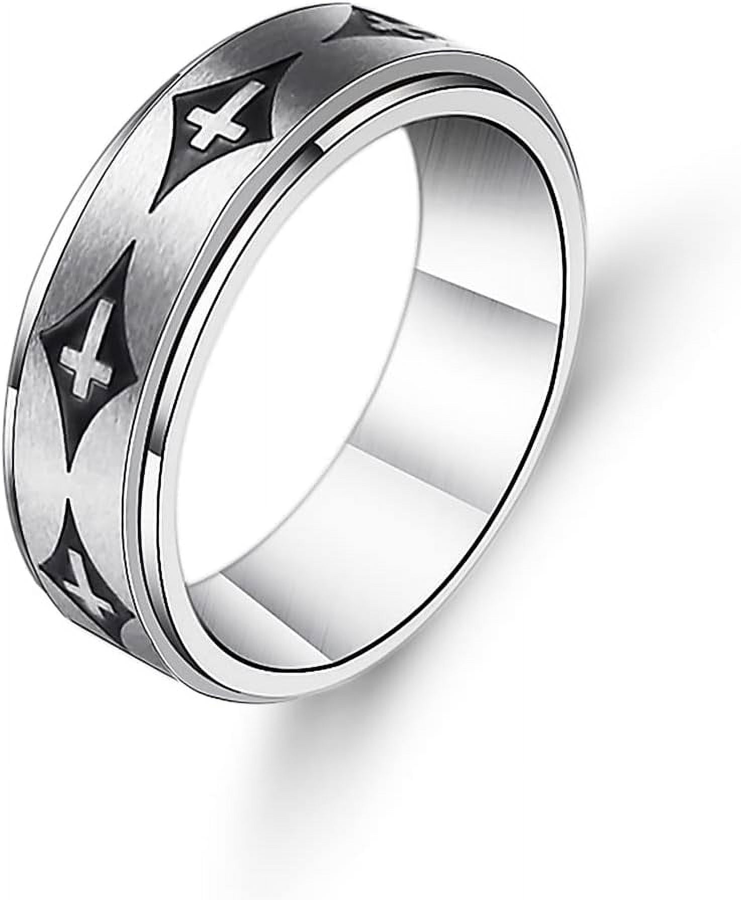 Titanium Stainless Steel Cross Anxiety Spinner Ring Rotating Fidget ...