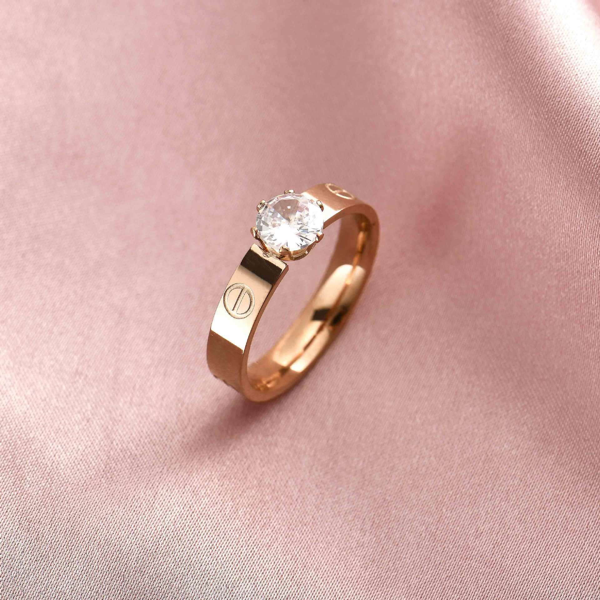 Titanium Steel Couple Rings Geometric Design with Rhinestone Inlay and ...