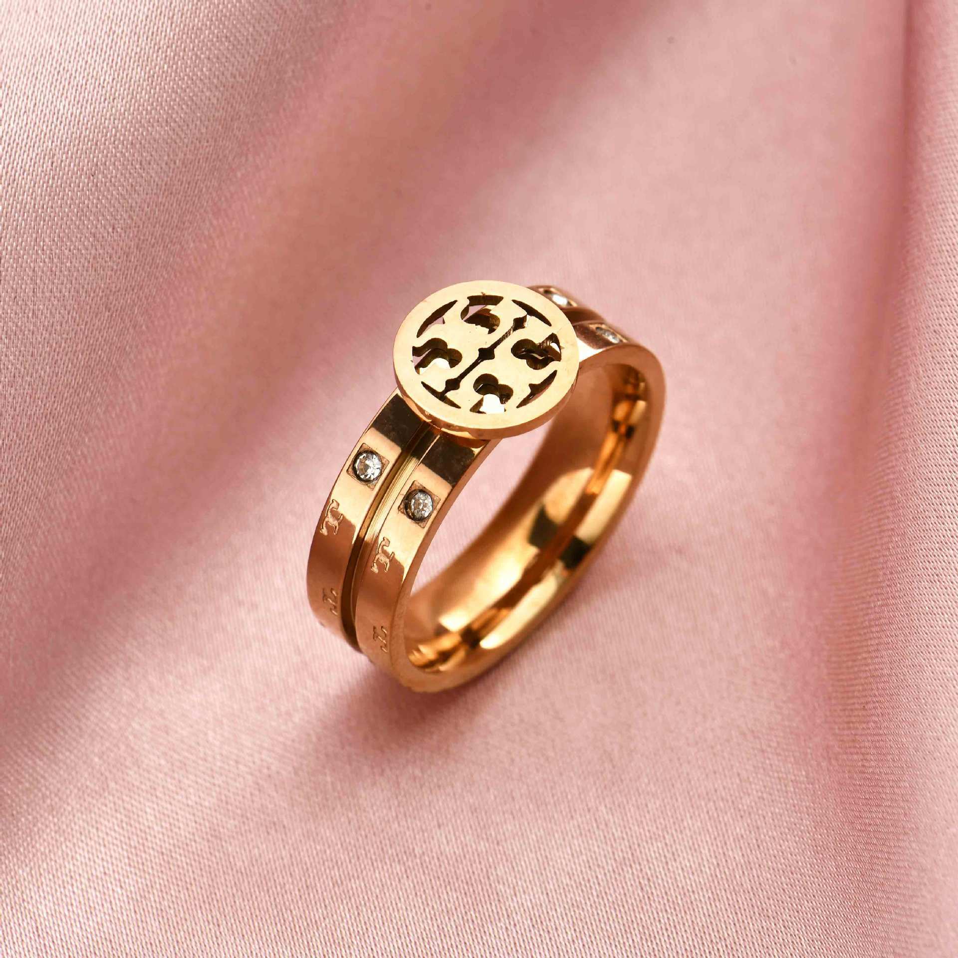 Titanium Steel Couple Rings Geometric Design with Rhinestone Inlay and ...