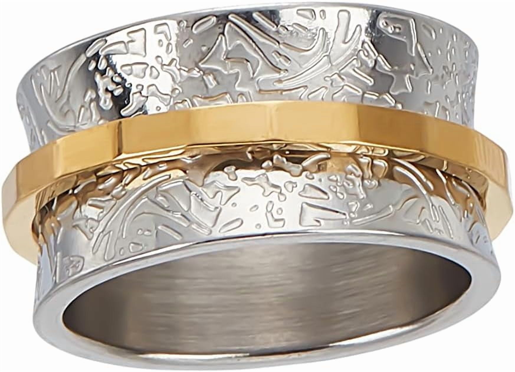 Titanium Steel Floral Pattern Rotating Spinner Ring 11mm Wide Band Ring ...