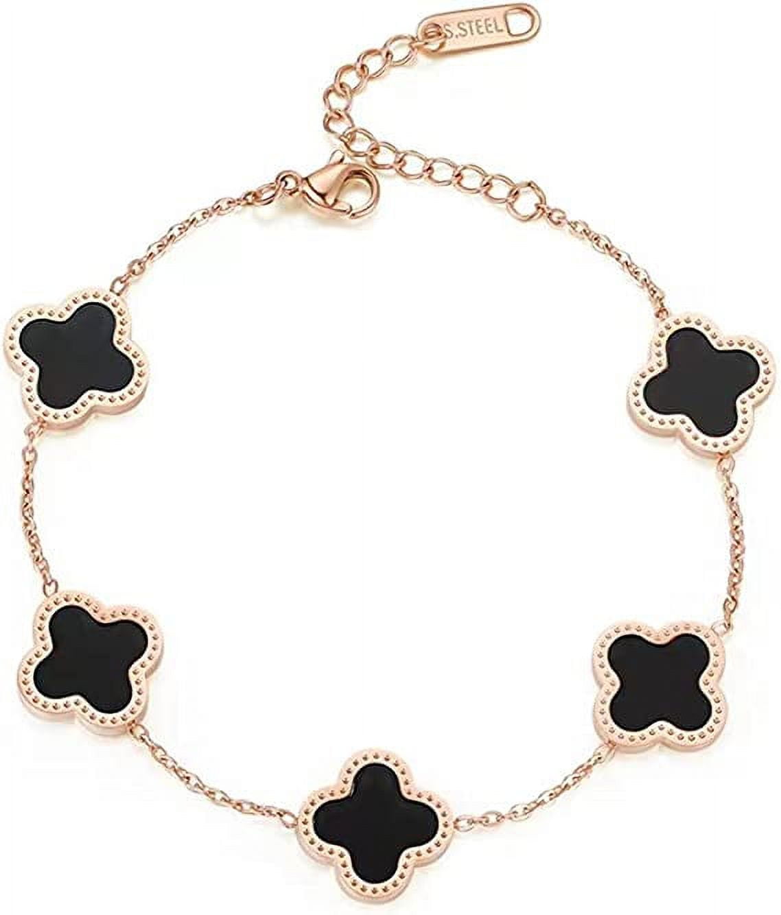 Titanium Steel Four-Leaf Clover Bracelet Bangle, Fashion Simple Clover Acrylic 18K Rose Gold ...