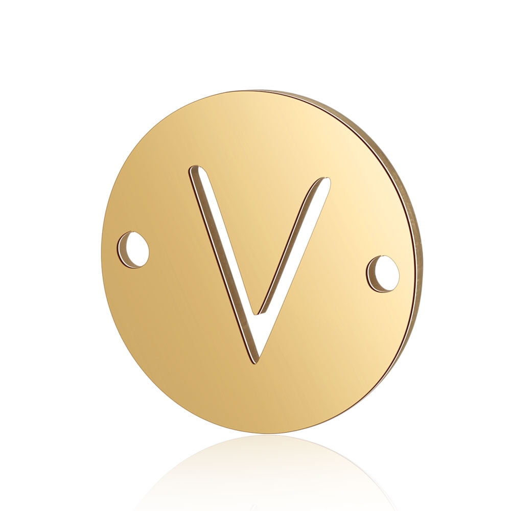 Titanium Steel Links connectors Flat Round with Letter Golden Letter.V ...