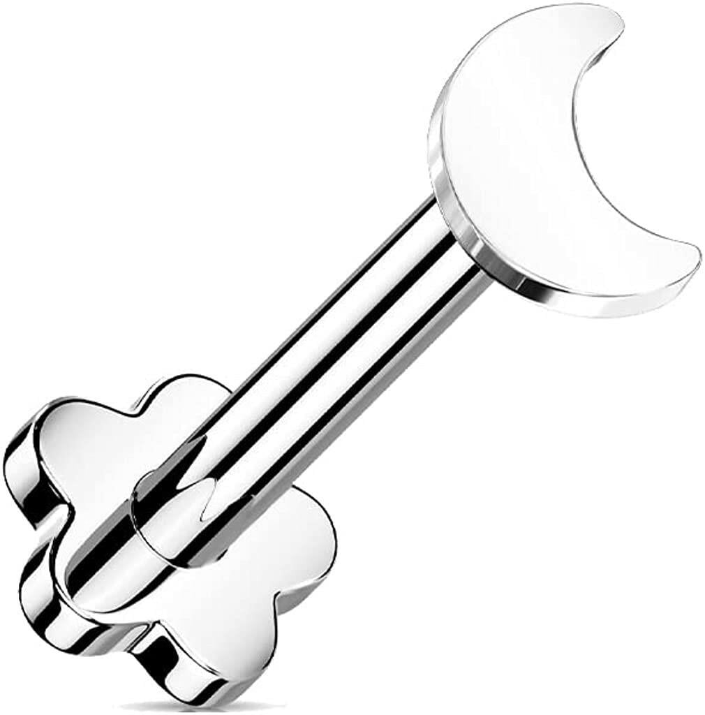 Titanium Threadless Push in Flower Base With Crescent Moon Shaped Top Labret - Walmart.com