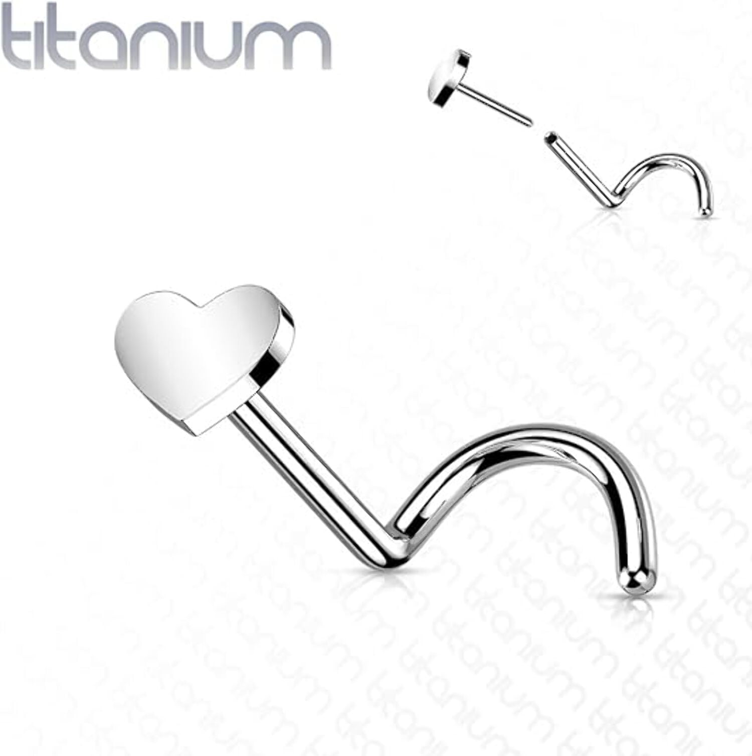 Titanium Threadless Push in Nose Screw Ring Stud With Heart Shaped Top - Walmart.com