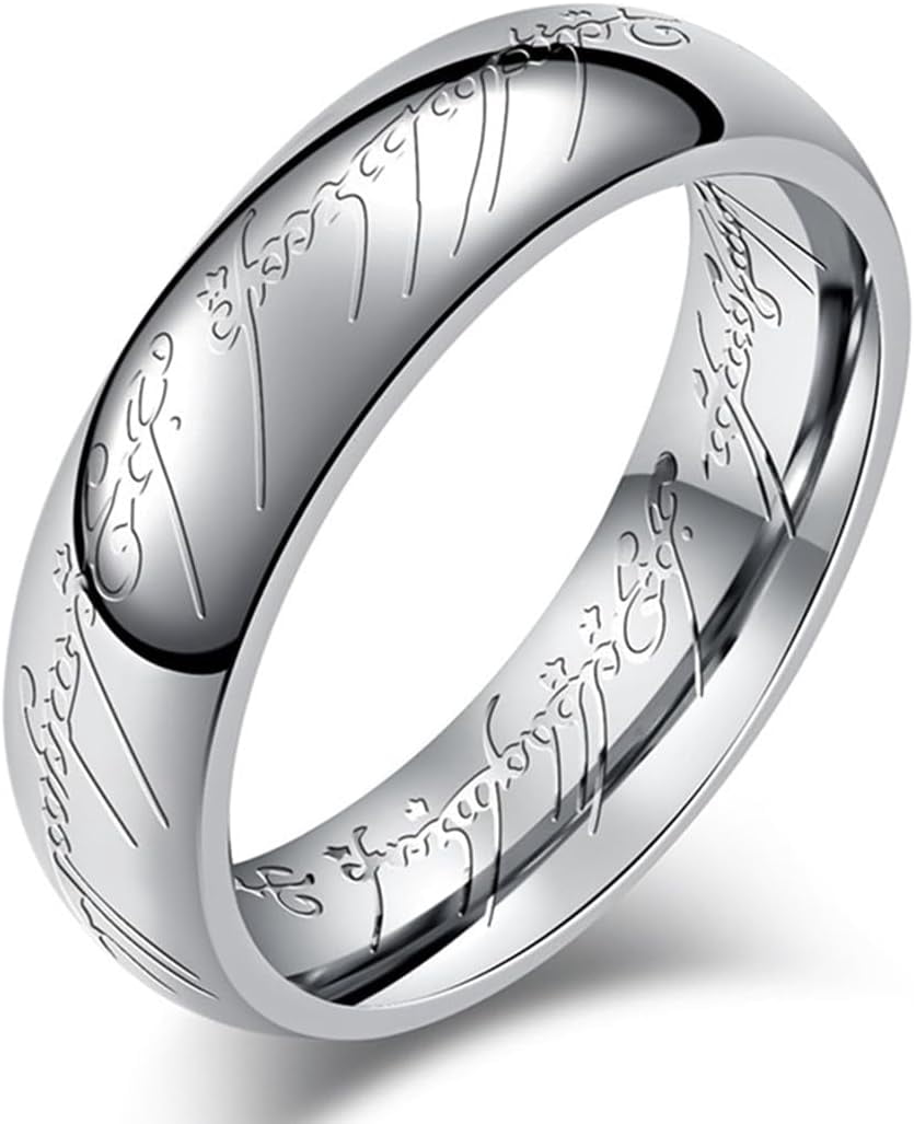 Titanium steel Ring with inner and outer arc corrosion engraved magic ...