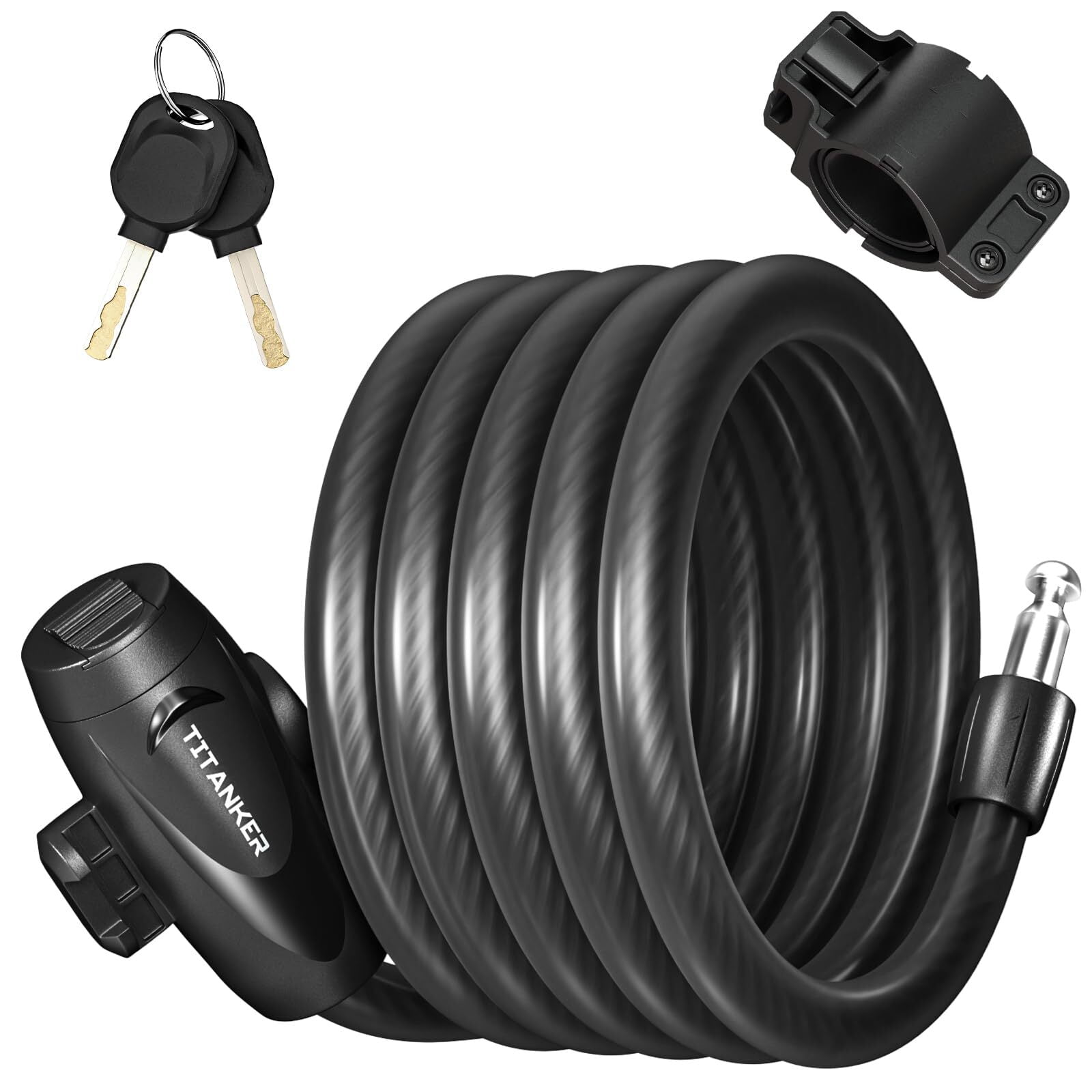 Titanker Bike Lock, 1/2 Inch Thick Bike Lock Cable Coiled Secure ...