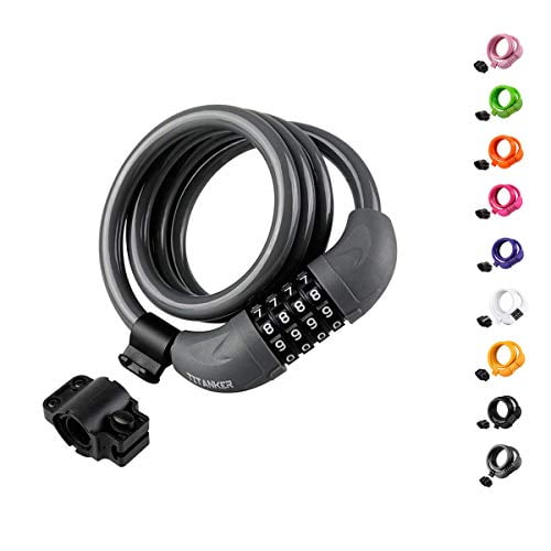 Titanker Bike Lock, Bike Locks Cable 4 Feet Coiled Secure Resettable ...