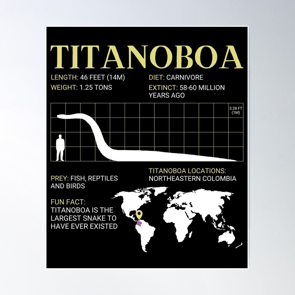 Titanoboa Facts Prehistoric Extinct Large Snake Poster Wall Art, Modern ...