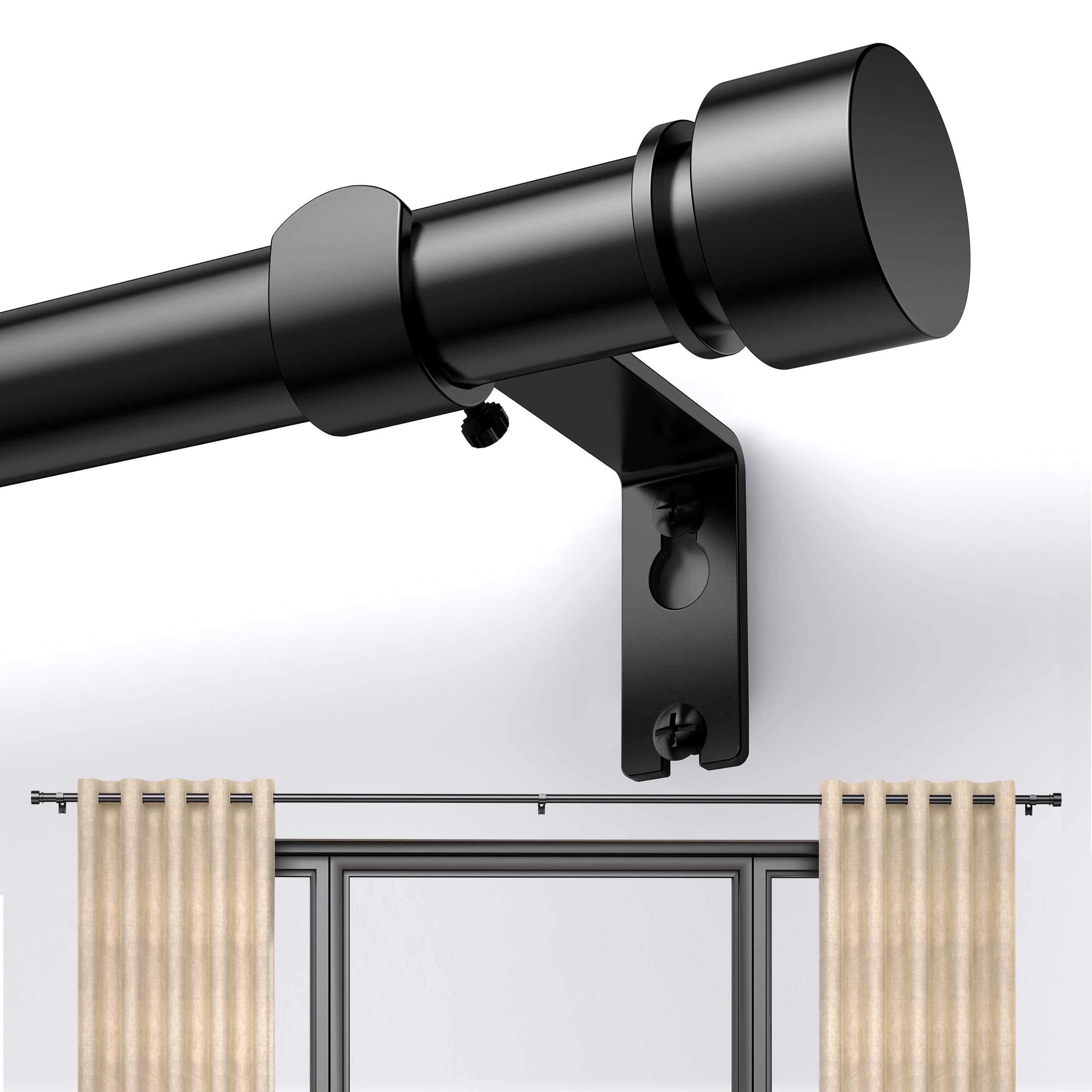 Titanock Black Curtain Rod 17 to 187 inch for windows 120- 180 inch ...