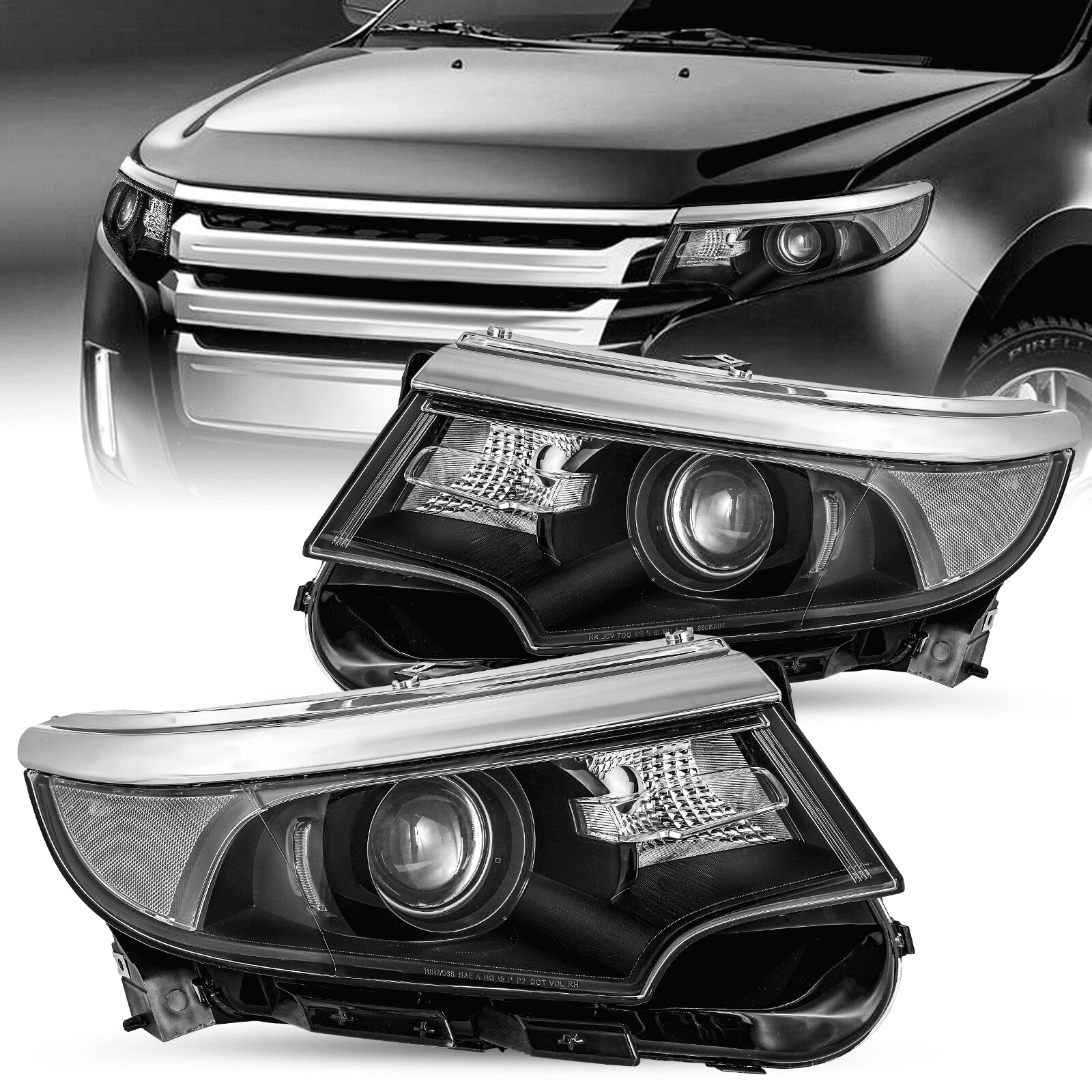 Titans Motors Halogen Headlights Pair For 2011–2014 Ford Edge Black ...