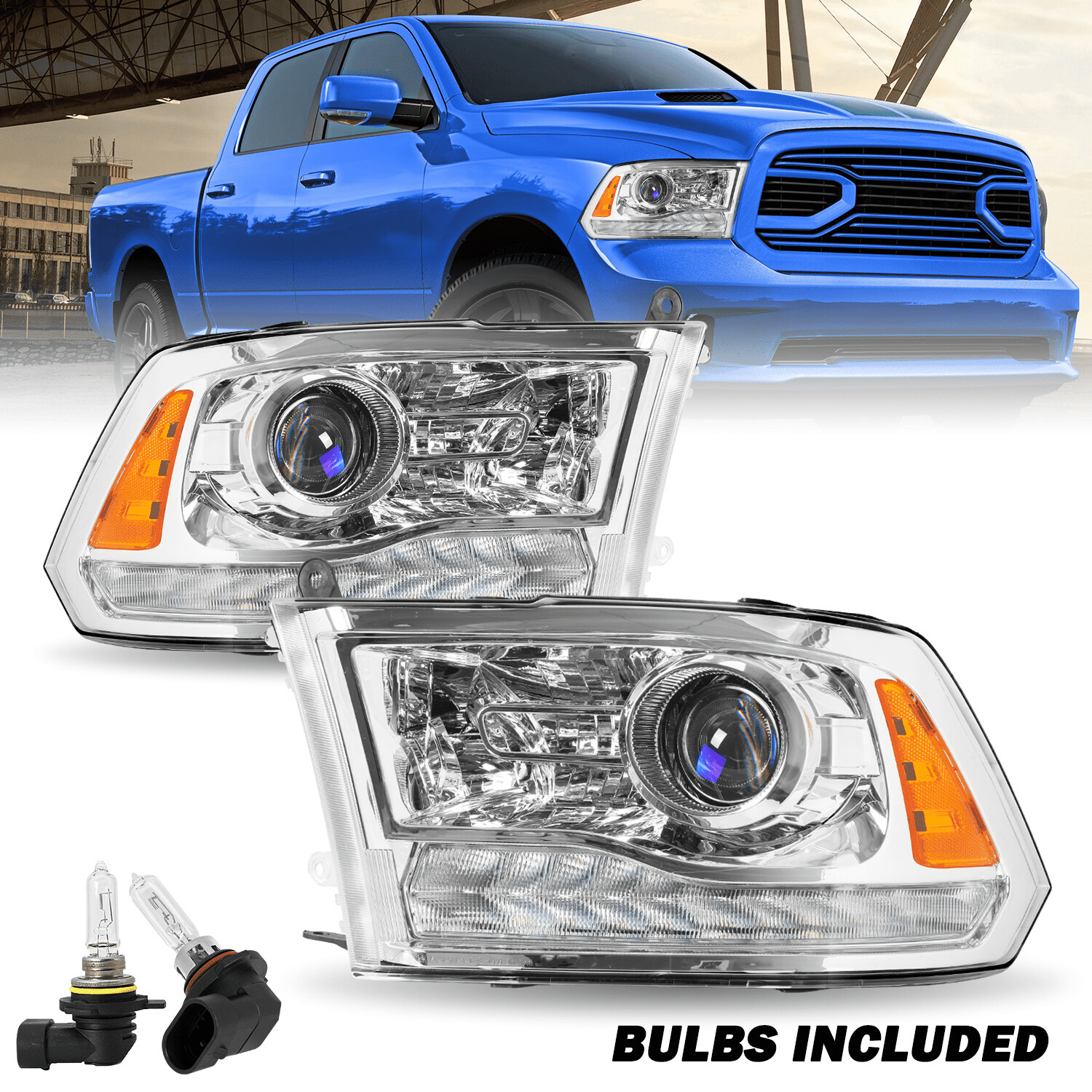 Titans Motors LED DRL Projector Headlights Pair for 2013–2018 Dodge Ram ...