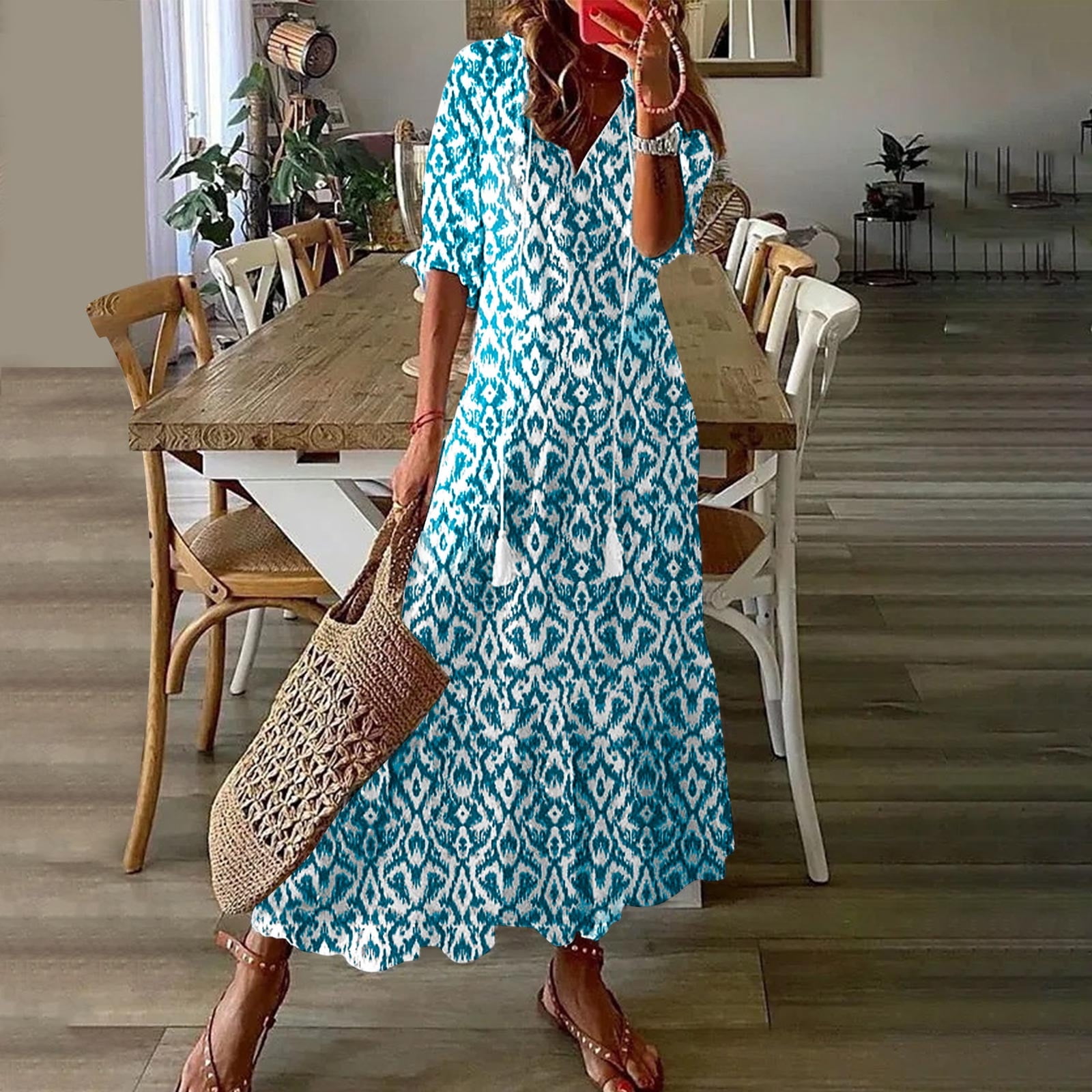 Titcea Summer Dresses for Women 2026 Casual V Neck Hawaiian Beach ...