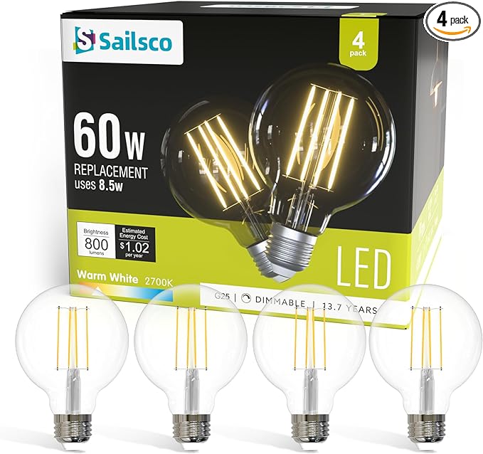 Title 20 Certified G25 Globe Light Bulbs Dimmable with CRI 90+ Eye ...