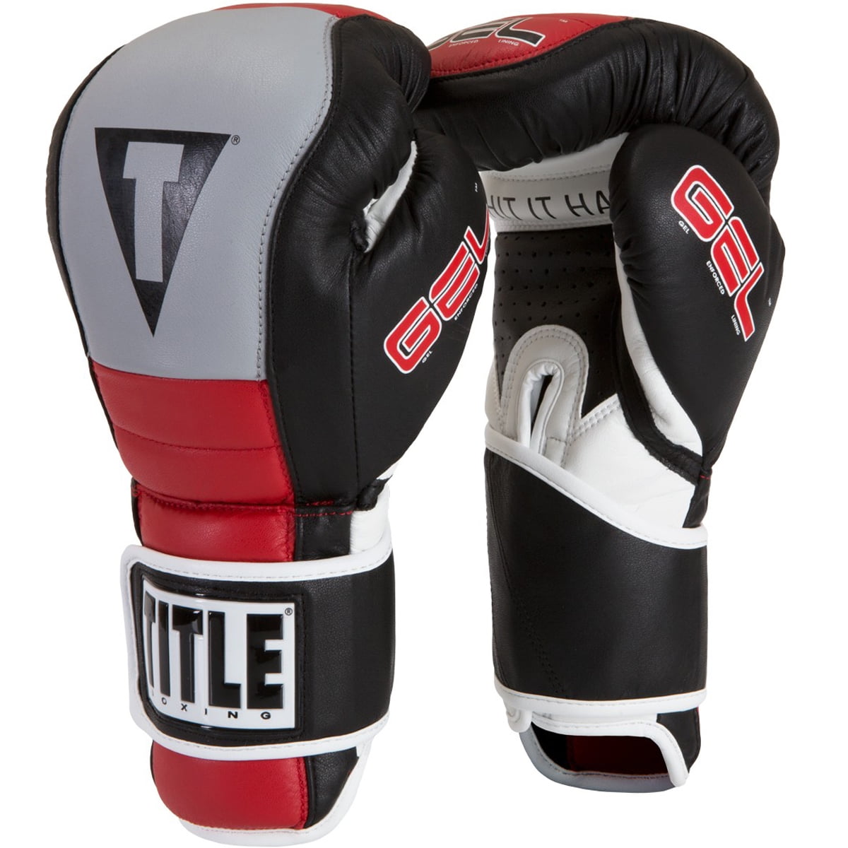 Title Boxing Gel Rush Hook & Loop Bag Gloves - 16 oz. - Black/Gray/Red ...