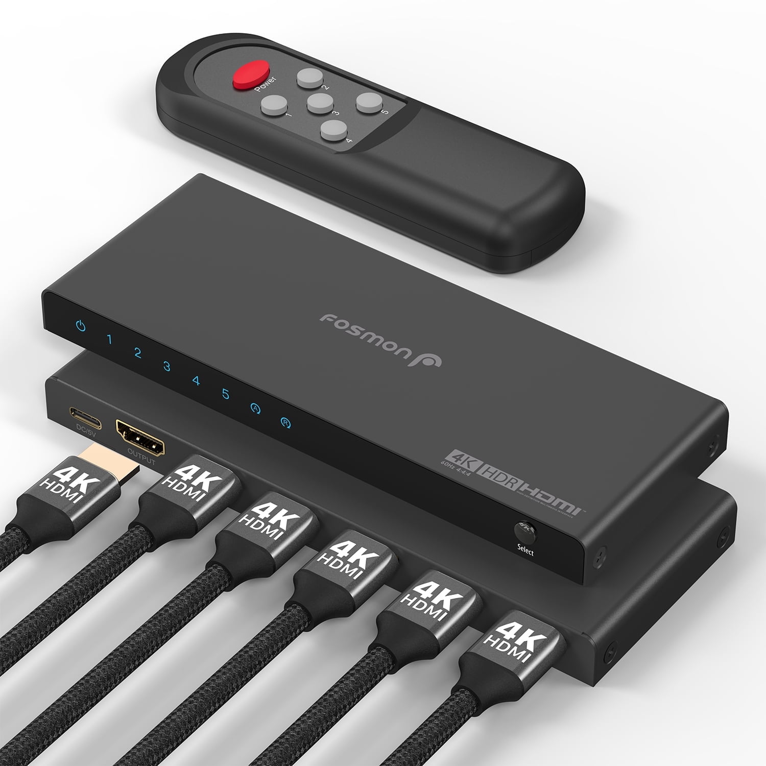 Fosmon 5 In 1 Out HDMI Splitter With Remote, HDMI 2.0 4K@60Hz HDMI Switch Switcher Selector Box ...