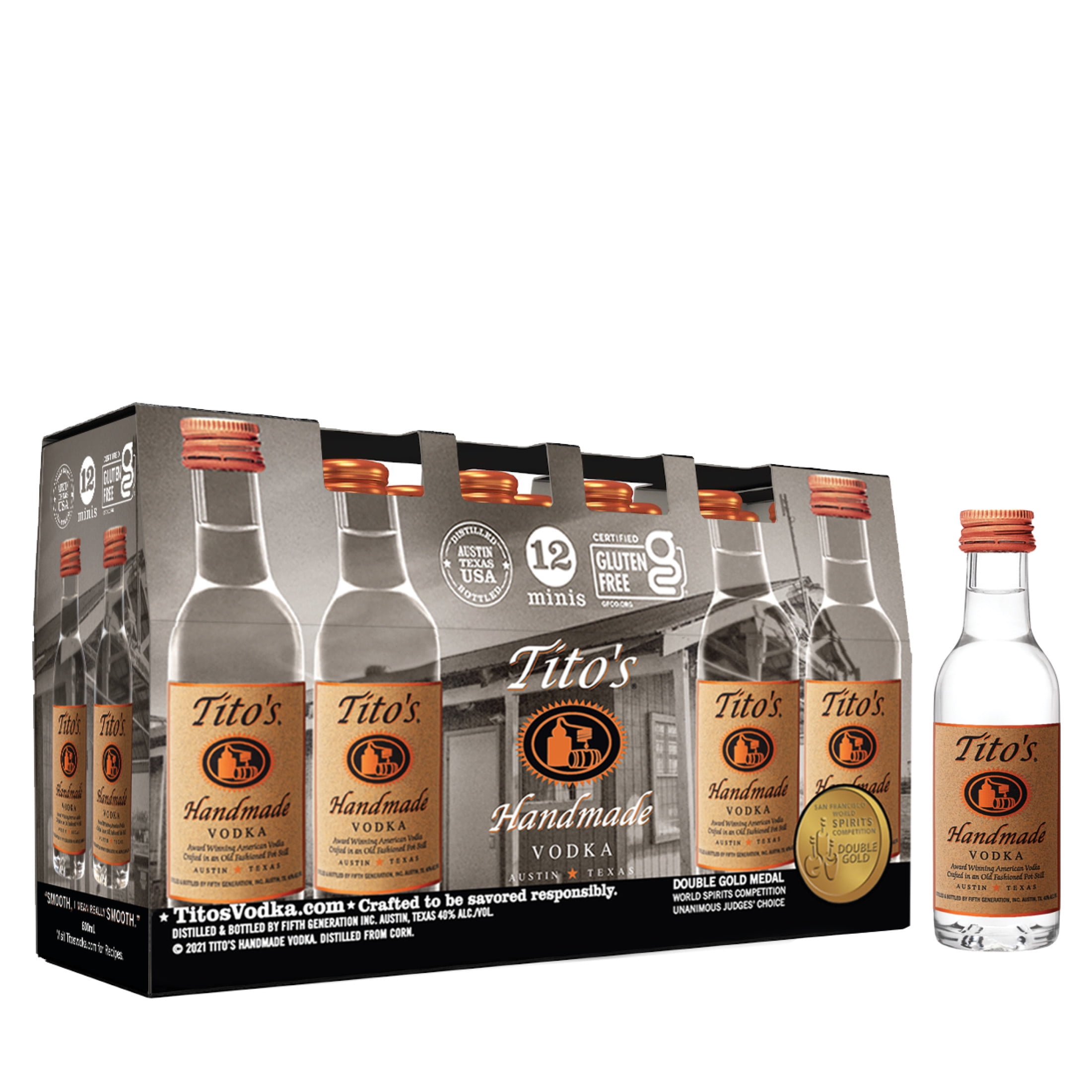 Tito's Handmade Vodka, 12 Pack 50 ml Bottles, 40% ABV - Walmart.com