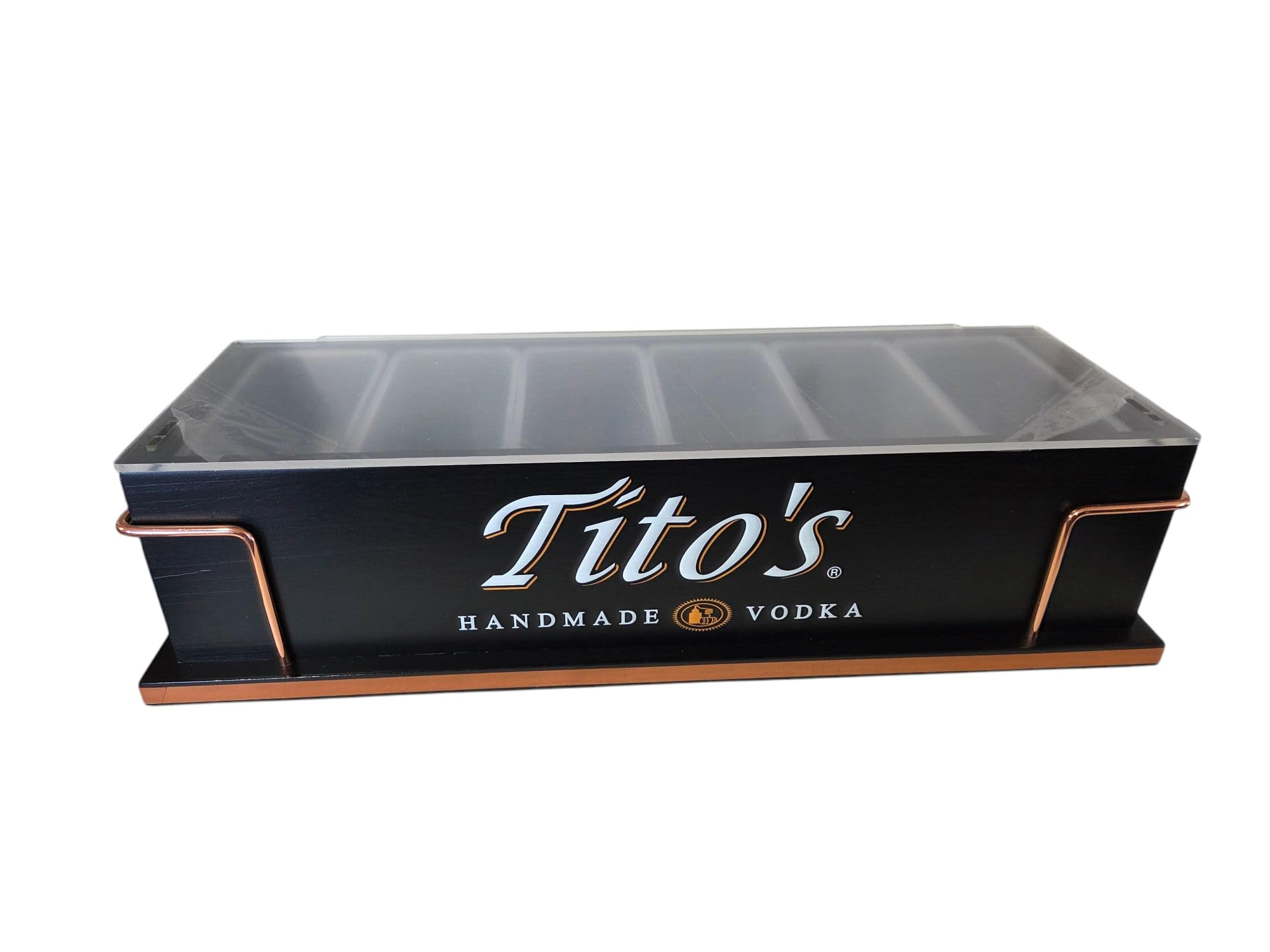 Tito's Handmade Vodka Bar Caddy, Black with Copper Trim, 6-Compartment ...