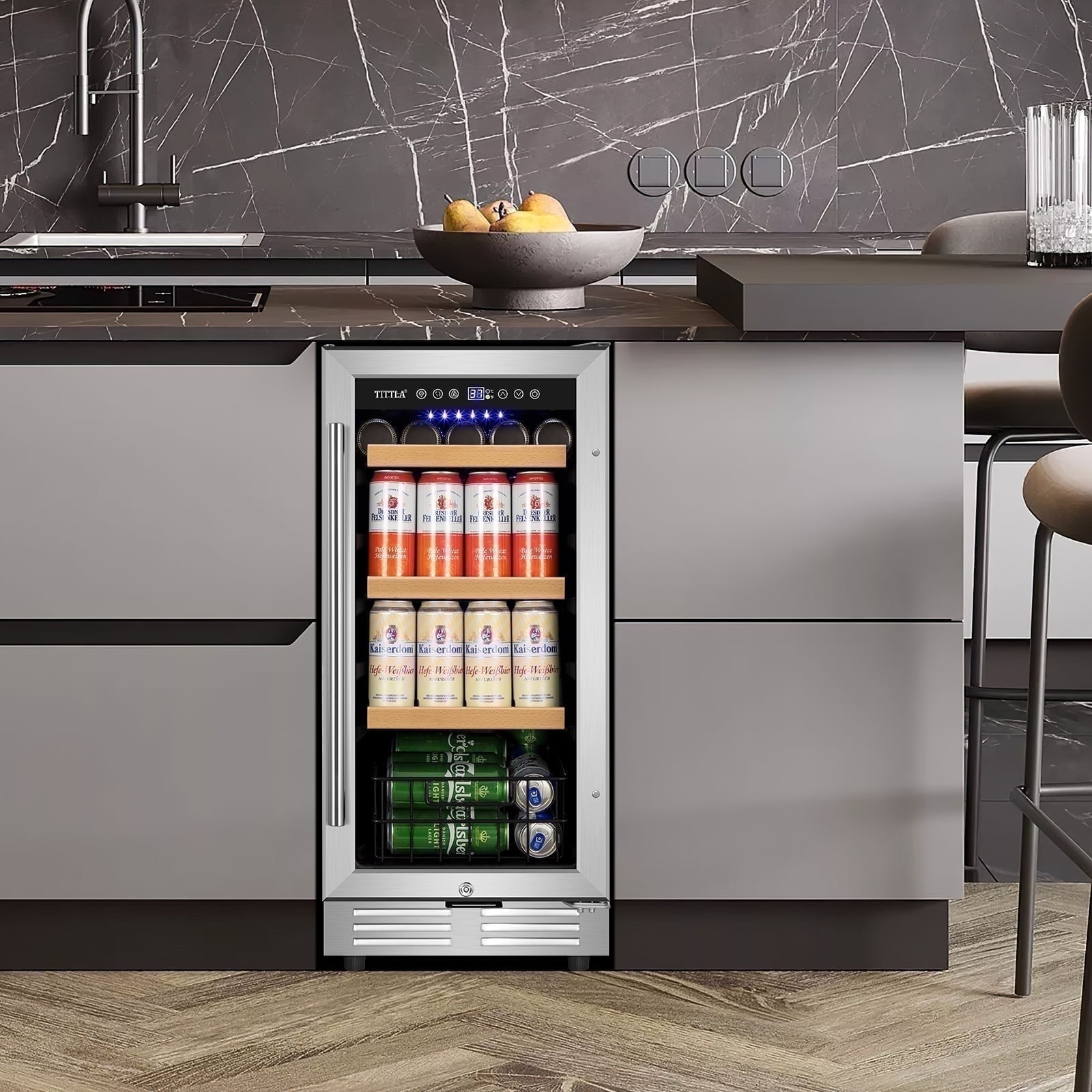 Tittla 15 inch Under Counter Beverage Cooler, 130 Can Capacity, for ...