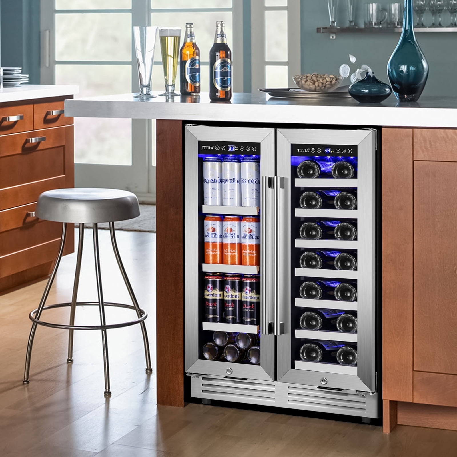 Tittla 24' Built-in Dual Zone Wine & Beverage Fridge Chiller, 18-Wine ...