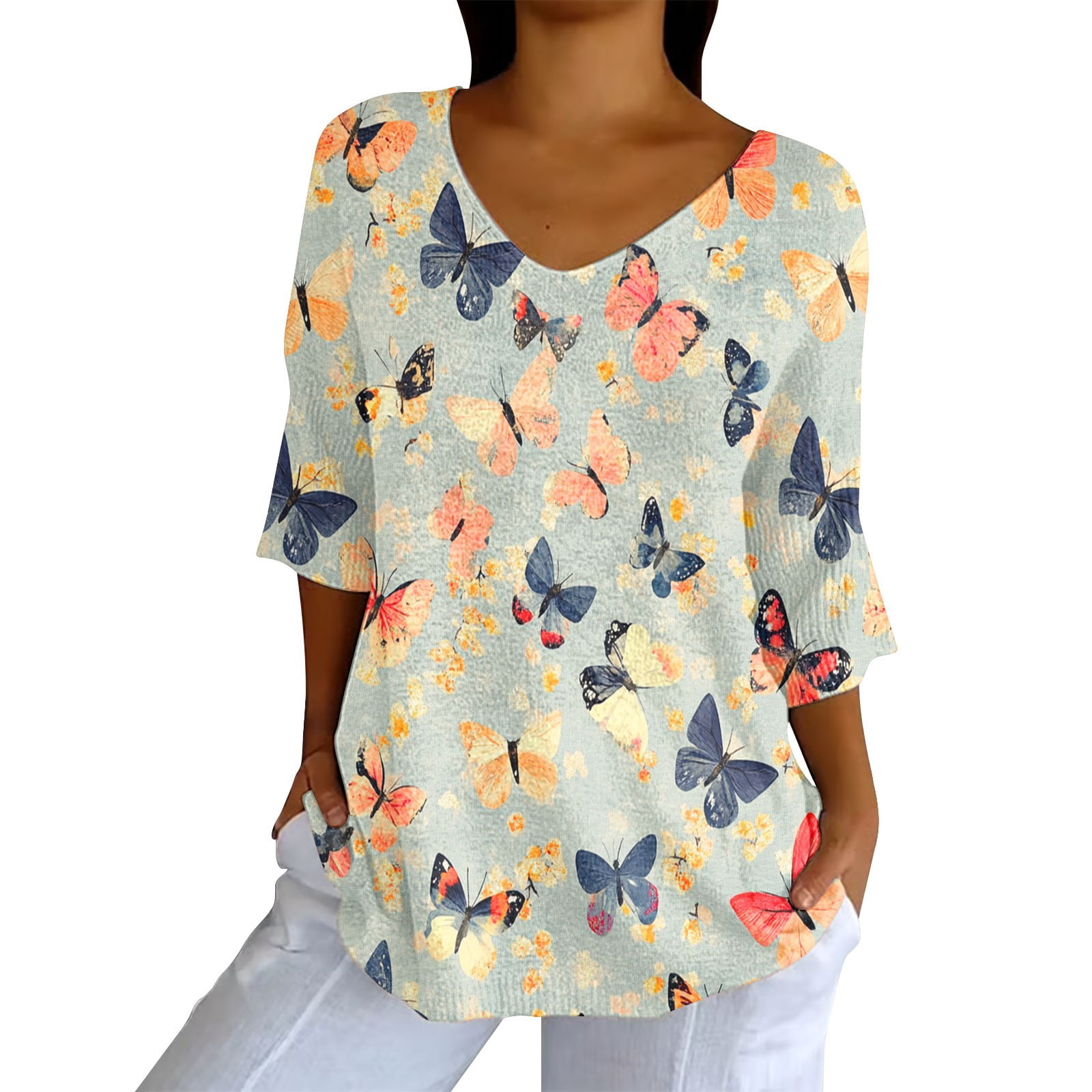 Tittly Cute Summer Tops for Women, 3/4 Sleeve Shirts for Women Dressy ...