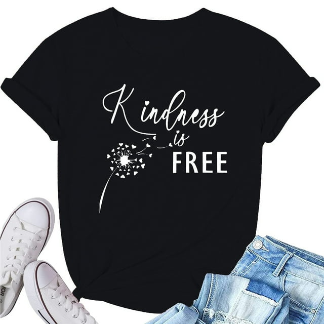 Tittly T Shirts for Women Graphic Tees Women's Spring Round Neck Dandelion Printed Kindness ...