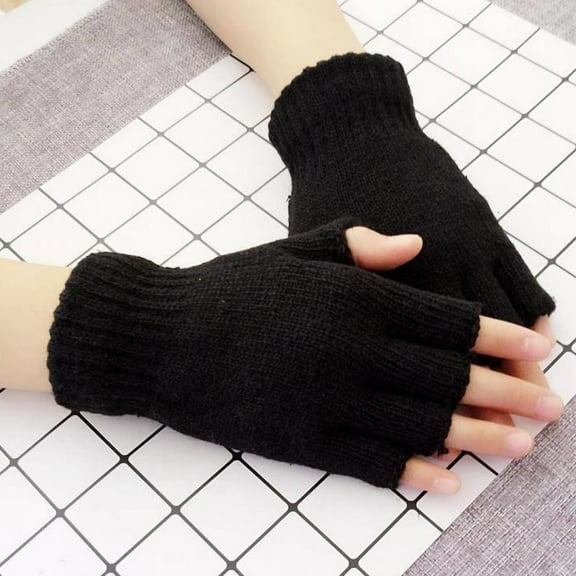 Black Gloves Mittens for Women Men Unisex Gloves Mitten Fingerless ...